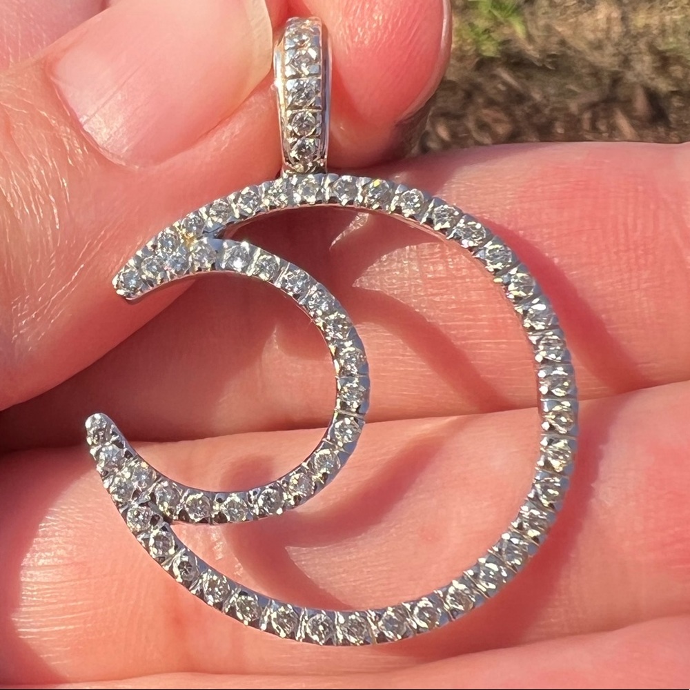 14k White Gold Crescent Moon Diamond Pendant Able Jew… - Gem